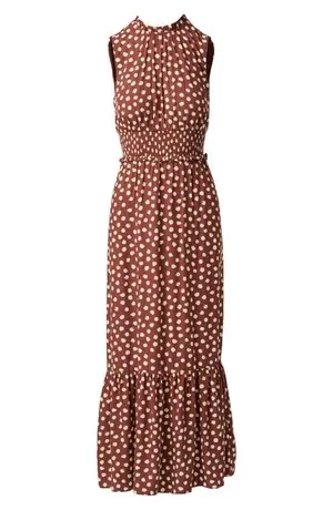 Adrianna Papell Polka Dot Smocked Waist Maxi Dress