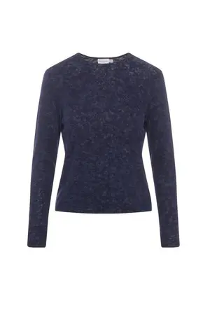 NONI DAILY Distressed Washed Crew Neck Long Sleeve Top - Denim