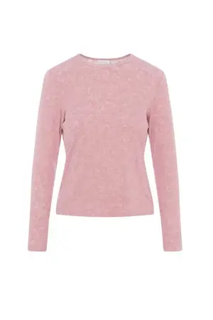 NONI DAILY Distressed Washed Crew Neck Long Sleeve Top - Pink