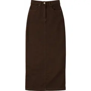 ULLA MAXI Straight Cotton Skirt - Coffee