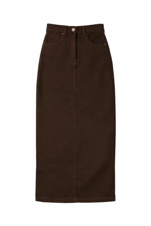ULLA MAXI Straight Cotton Skirt - Coffee