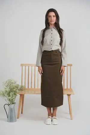 ULLA MAXI Straight Cotton Skirt - Coffee