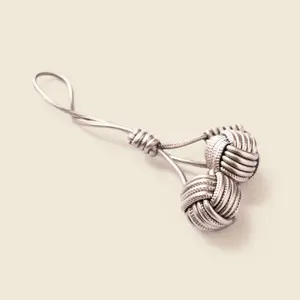 CASUPO Vegan Leather Monkey Fist Tassel Bag Charm - Silver