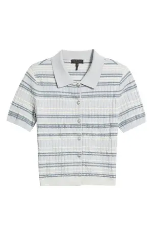 Rag & Bone Karina Stripe Short Sleeve Cardigan - Light Blue