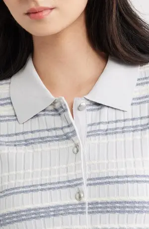 Rag & Bone Karina Stripe Short Sleeve Cardigan - Light Blue