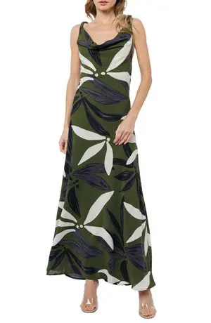 CIEBON Charrisse Abstract Floral Print Maxi Dress - Green Multi