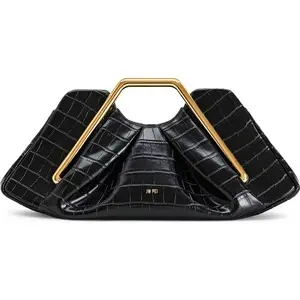 Jw Pei Lila Croc Embossed Faux Leather Clutch With Metal Frame And Top Handle - Black