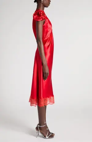 Alexander McQueen Rosette Sleeve Satin Cocktail Dress