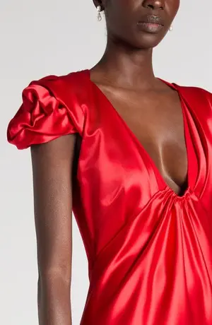 Alexander McQueen Rosette Sleeve Satin Cocktail Dress