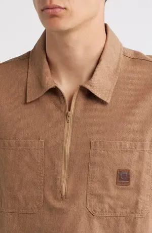 Brixton Brakeman Striped Half Zip Shirt - Brown/tan Stripe