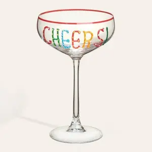 ZSA ZSA ZSU Loess Hand Printed Champagne Glass 9 Oz - Clear
