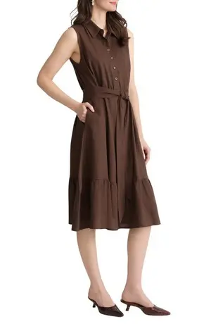Jones New York Sleeveless Collared Midi Dress With Tie Waist