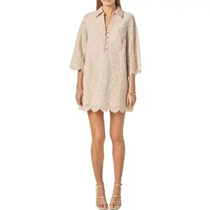 English Factory Embroidered Scallop Hem Mini Dress - Light Pink