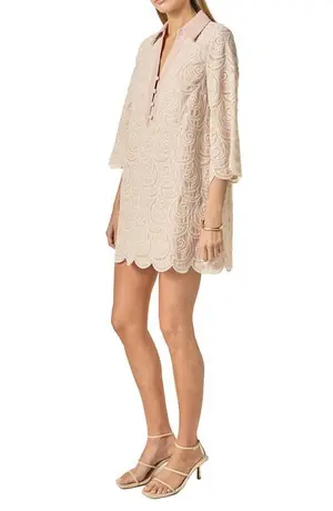 English Factory Embroidered Scallop Hem Mini Dress