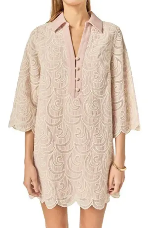 English Factory Embroidered Scallop Hem Mini Dress