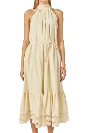 English Factory Embroidered Cotton Poplin Halter Dress
