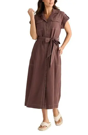 BRAVE+TRUE Portia Cotton Blend Maxi Shirtdress With Contrast Stitching