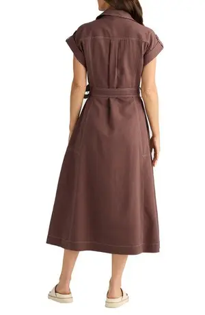 BRAVE+TRUE Portia Cotton Blend Maxi Shirtdress With Contrast Stitching