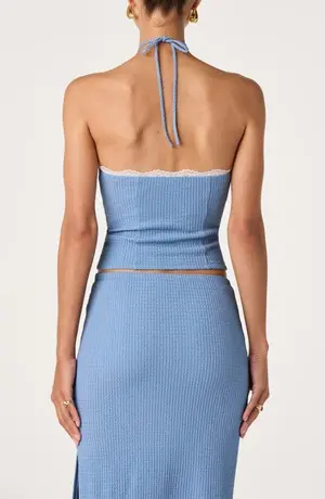 Astr The Label Milana Lace Detail Rib Halter Top