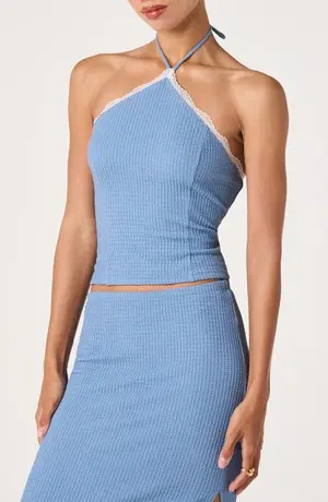 Astr The Label Milana Lace Detail Rib Halter Top