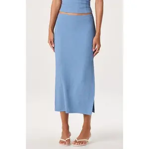 Astr The Label Milana Rib Midi Skirt - Blue