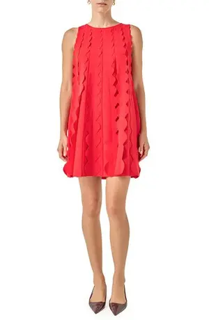 English Factory Scalloped Sleeveless Shift Dress - Red