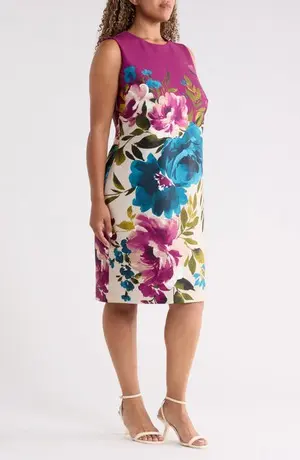 Anne Klein Floral Print Scuba Sheath Dress