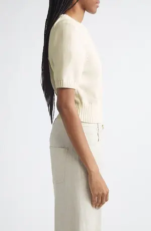 TOCCIN Elsie Short Sleeve Wool & Cashmere Cropped Sweater - Ivory