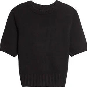 TOCCIN Elsie Short Sleeve Wool & Cashmere Cropped Sweater - Jet