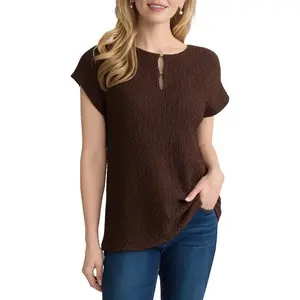 Jones New York Textured Cap Sleeve Top With Hardware Detail - Fudge