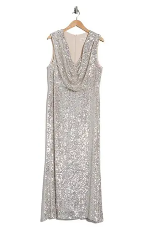 Eliza J Sleeveless Sequined Gown With Draped Neck