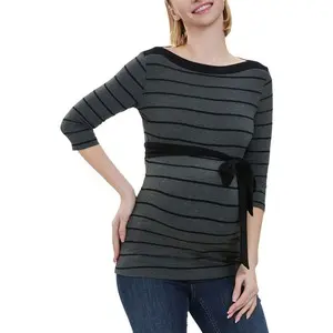 KIMI + KAI Striped Boat Neck Top With Self-tie Waist