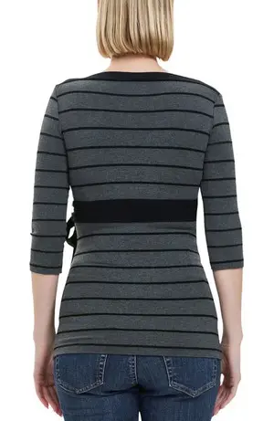 KIMI + KAI Striped Boat Neck Top With Self-tie Waist