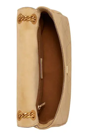 Tory Burch Charlie Quilted Suede Shoulder Bag - Stone