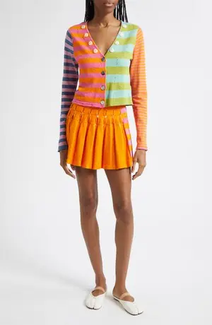 YANYAN Embroidered Pleated Linen Blend Miniskirt