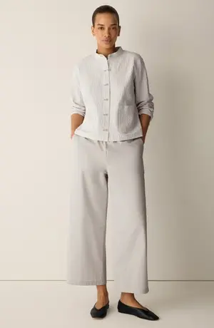 Eileen Fisher Wide Leg Stretch Organic Cotton Ankle Pants
