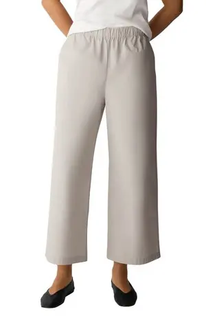 Eileen Fisher Wide Leg Stretch Organic Cotton Ankle Pants - Chalk