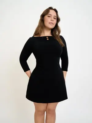 ODDLI 3/4 Sleeve Boat Neck Dress - Navy