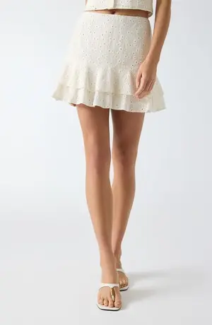 Guess Sade Cotton Eyelet Miniskirt - Ivory