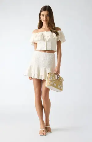 Guess Sade Cotton Eyelet Miniskirt - Ivory