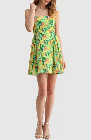 ALL IN FAVOR Printed Square Neck Mini Dress - Lemon Print