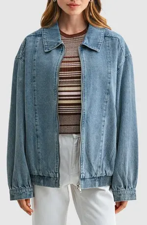 ALL IN FAVOR Oversized Denim Bomber Jacket