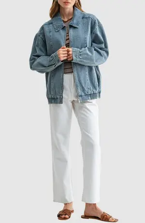 ALL IN FAVOR Oversized Denim Bomber Jacket