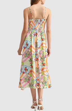 ALL IN FAVOR Shirred Neckline Midi Dress