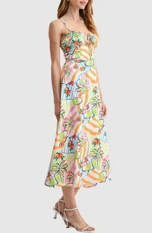 ALL IN FAVOR Shirred Neckline Midi Dress