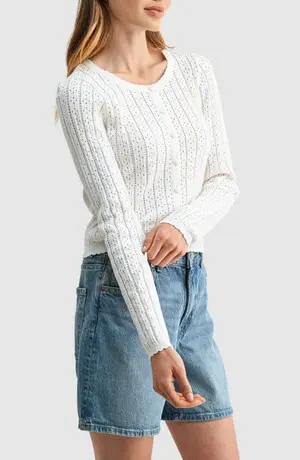 ALL IN FAVOR Pointelle Knit Button-down Cardigan - Ivory