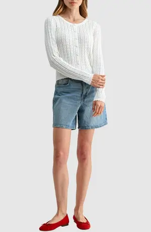 ALL IN FAVOR Pointelle Knit Button-down Cardigan - Ivory