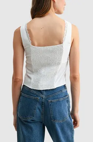ALL IN FAVOR Lace Trim Pleated Rayon And Linen Top - Ivory