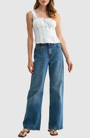 ALL IN FAVOR Lace Trim Pleated Rayon And Linen Top - Ivory