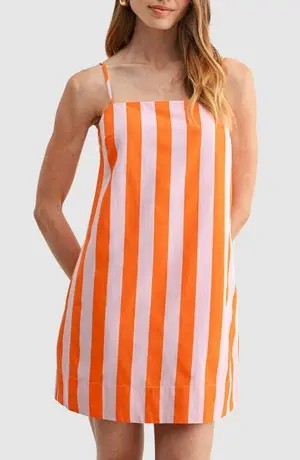 ALL IN FAVOR Striped Spaghetti Strap Square Neck Mini Dress